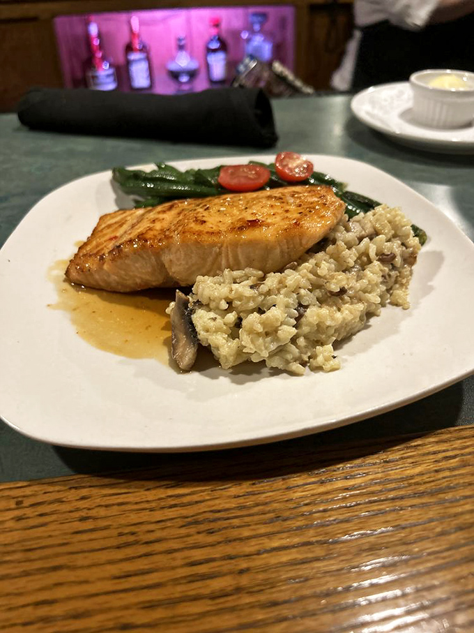 Salmon that's actually cooked properly&mdash;moist, flaky, and perched atop a bed of risotto like it's posing for a food magazine.