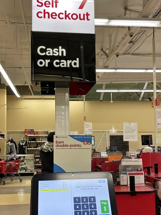Self-checkout: the final frontier between you and your newfound treasures. Modern convenience meets vintage shopping.