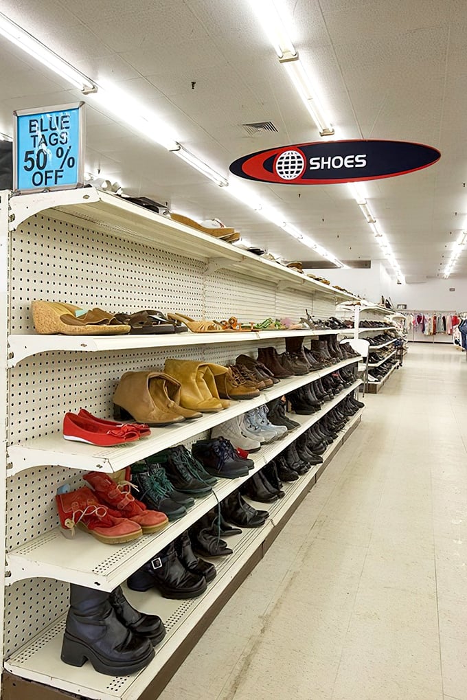The shoe section offers footwear fantasies at fraction prices, with blue tag specials that make splurging on multiple pairs completely justifiable.