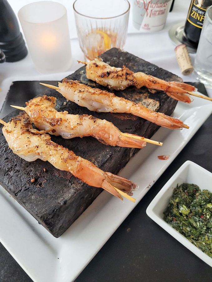 Shrimp that look like they just jumped from the Chesapeake onto hot coals. Simple, straightforward, and spectacularly executed.