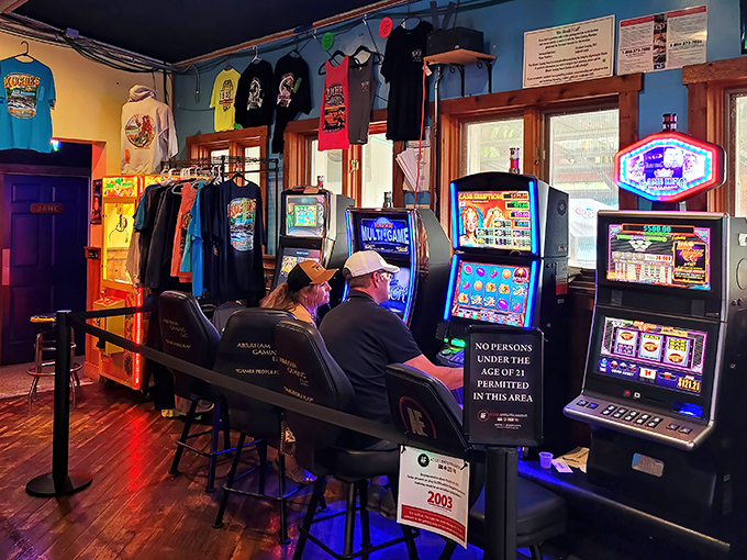 The gaming area offers a different kind of entertainment, where locals try their luck between bites of those famous pretzels and sips of cold beer.
