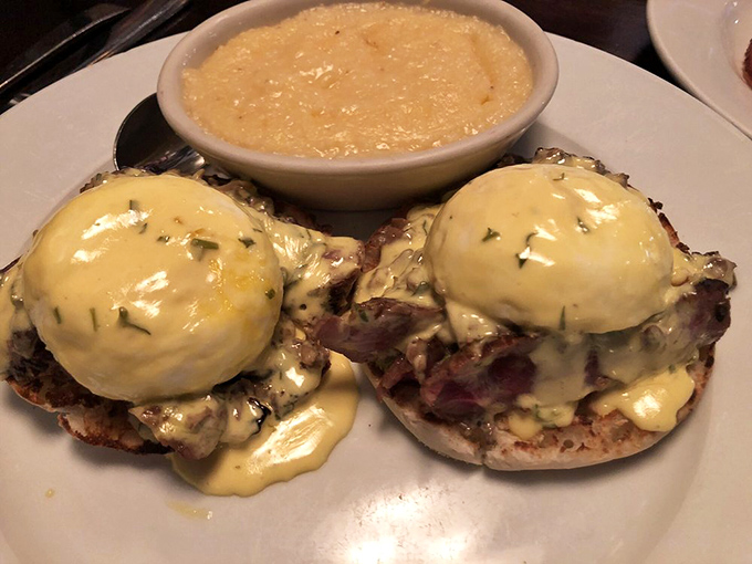 Steak Benedict: breakfast and dinner had a beautiful baby. Hollandaise sauce cascading over perfectly cooked beef is morning decadence reimagined.