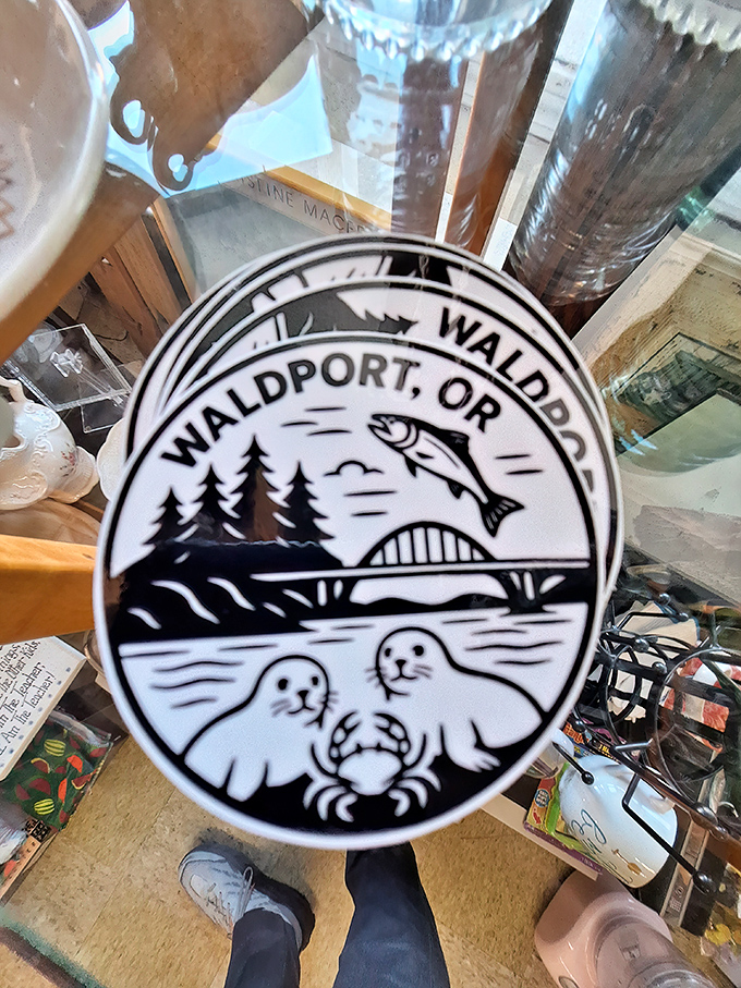Souvenir goals! This Waldport emblem featuring the iconic bridge, fish, and adorable seals encapsulates the coastal charm in one perfect collectible.