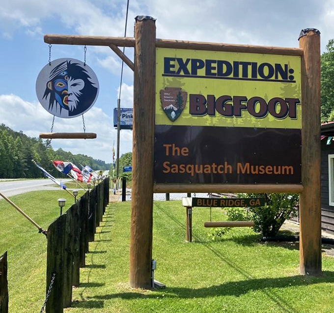 The museum's distinctive signage stands out against the Blue Ridge backdrop. That logo isn't just a face&mdash;it's the passport to wonderfully weird adventures.
