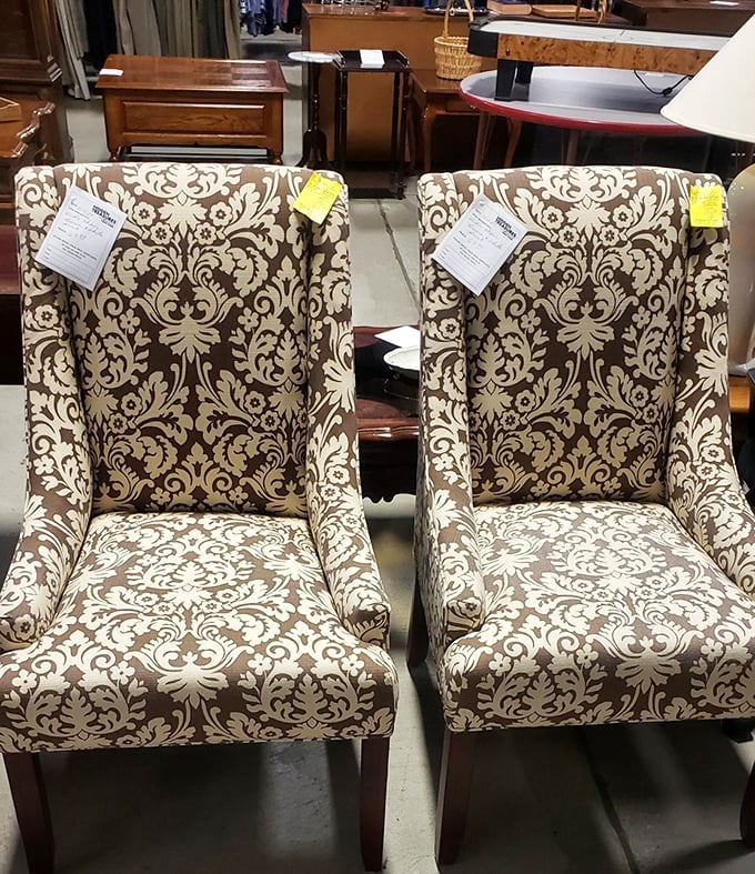 These patterned chairs aren't just seating&mdash;they're conversation pieces. The brown and cream duo looks ready for their starring role in a design magazine.