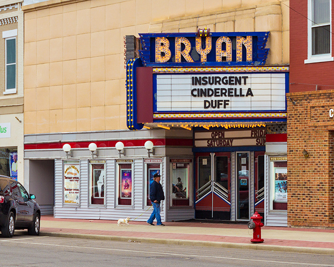 The Bryan Theater's classic marquee still lights up the night, a neon beacon of entertainment that's survived the streaming era.