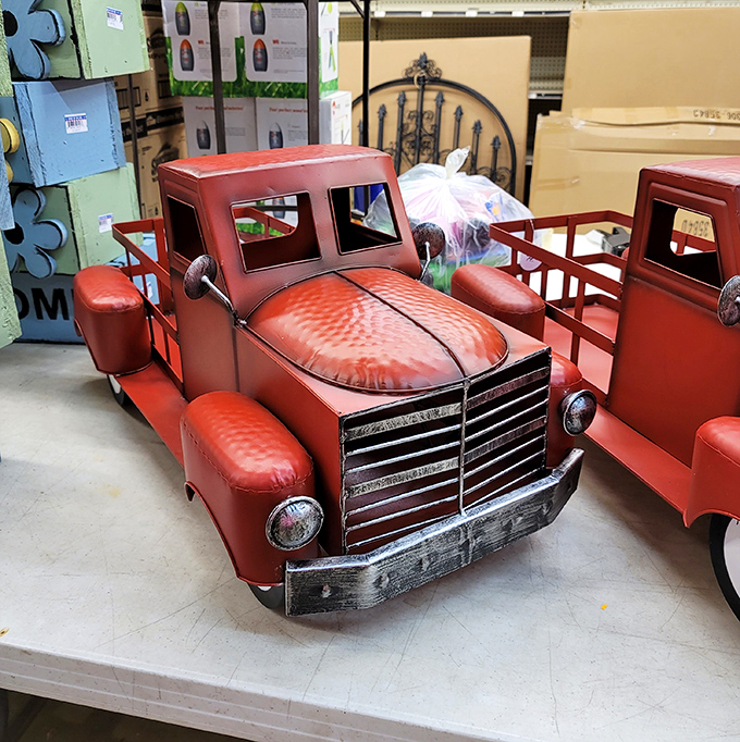 Vintage charm meets playful nostalgia in this decorative metal truck. It's not just a conversation piece&mdash;it's a time machine to simpler days.