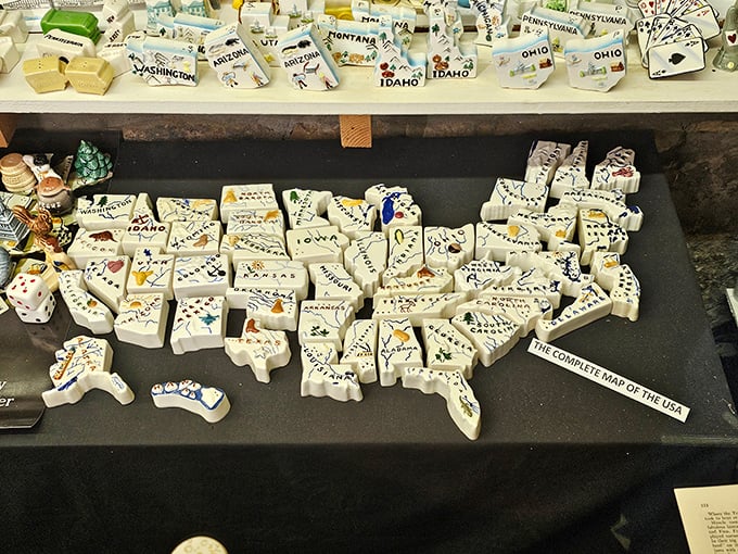 The United States of Seasoning! This clever display maps out America in ceramic form, with each state ready to dispense its own flavor.