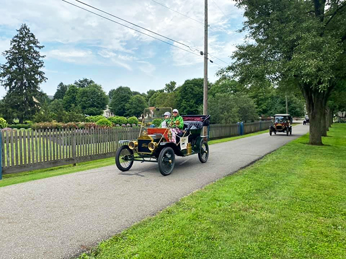 Vintage automobiles cruise through town, making every day feel like a delightful step back in time.