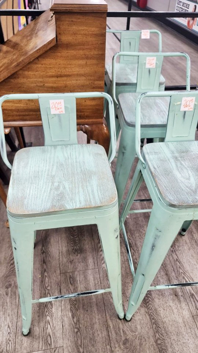 These mint green vintage chairs aren't just furniture; they're time machines to a stylish past, priced less than an average restaurant appetizer.