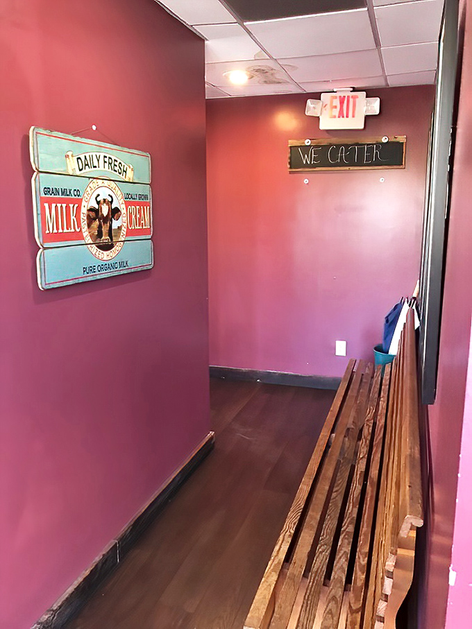 Even the waiting area tells a story&mdash;pink walls, vintage signs, and a wooden bench that's hosted countless hungry patrons dreaming of pancakes.