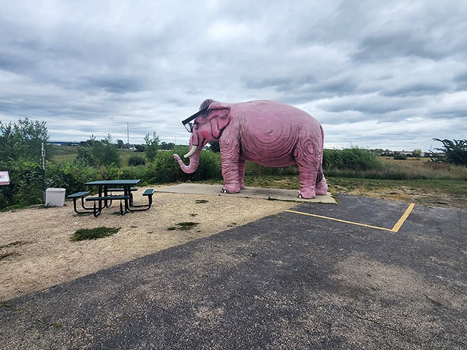 Winter, spring, summer, or fall &ndash; this rosy roadside attraction maintains its dignity through all Wisconsin weather conditions.