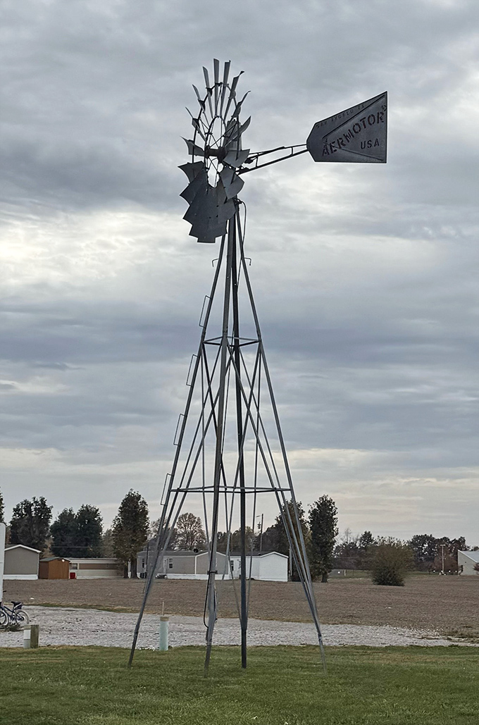 The classic windmill stands nearby, reminding visitors that Illinois has always celebrated things that capture the wind's power.