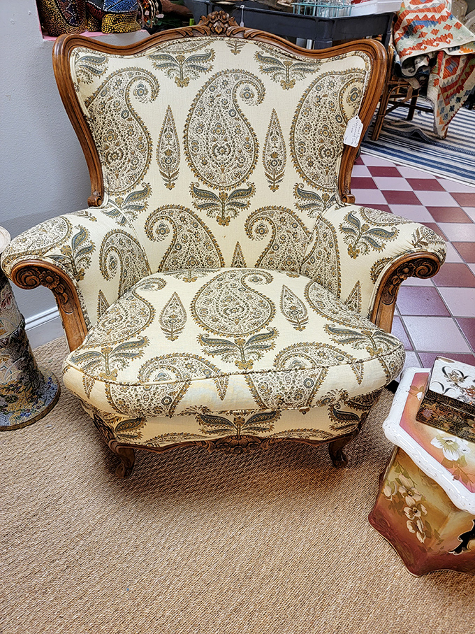 This paisley wingback chair isn't just seating&mdash;it's a throne for your living room that says "I have exquisite taste and I'm not afraid to show it."