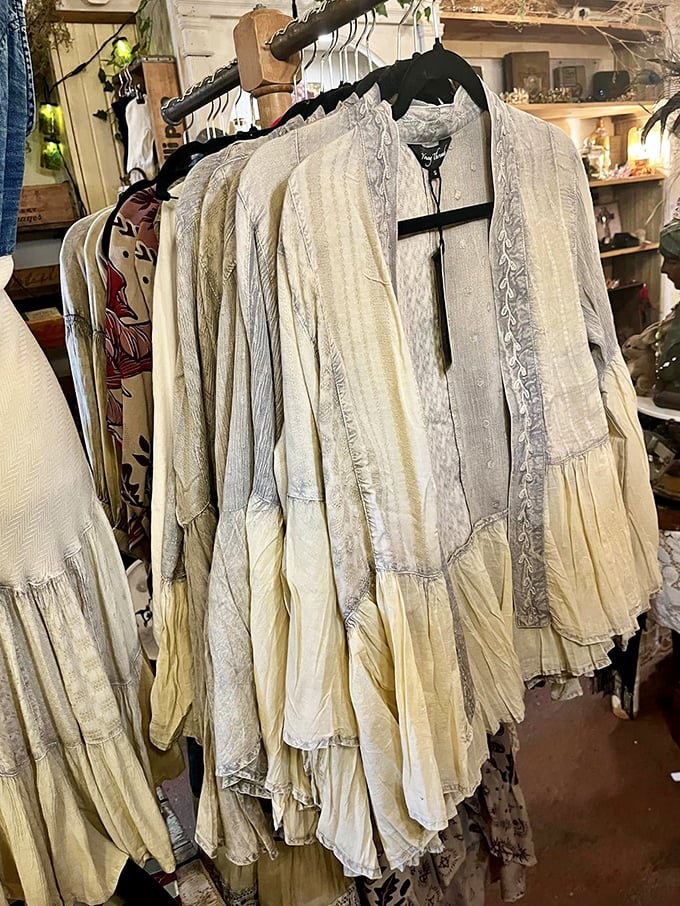 Delicate vintage blouses with the kind of handwork that's practically extinct today. Each stitch tells a story of patience and craftsmanship.