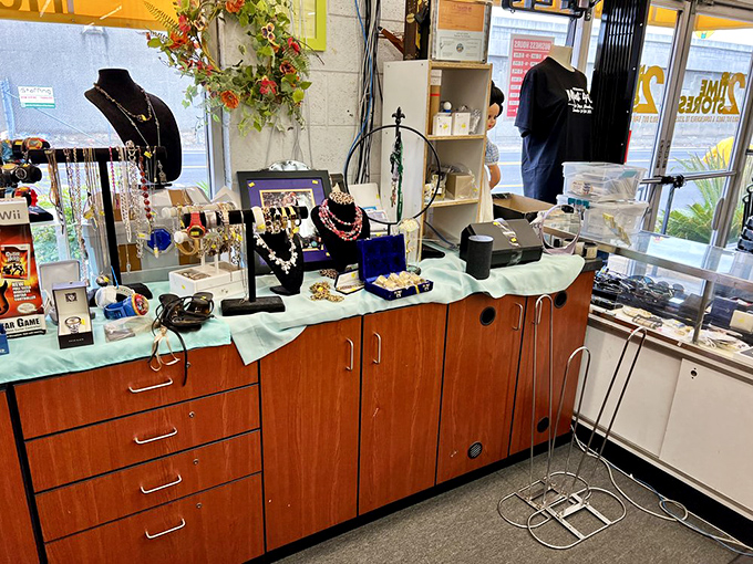 Jewelry and accessories displayed like buried treasure, where statement necklaces and vintage watches wait to become someone's "Where did you get that?" conversation starter.