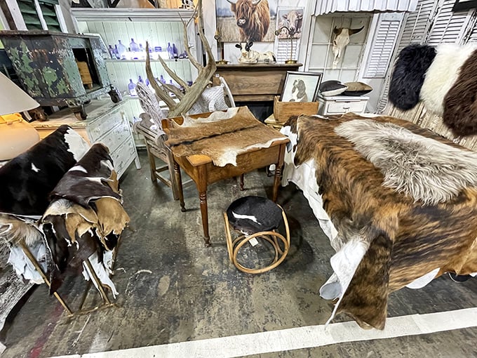 The "rugged frontier" booth isn't for everyone, but it's definitely for someone who wants their living room to say "I wrestle bears."