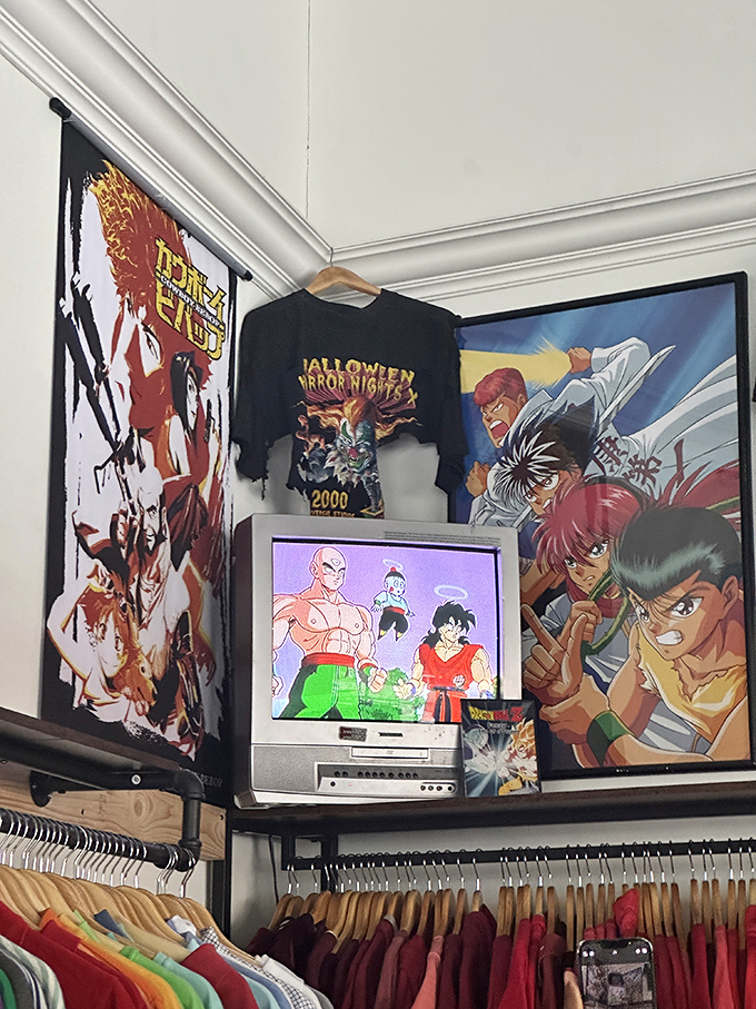 A nostalgic anime corner celebrates vintage Japanese animation, complete with retro TV playing classics that transport you back to Saturday mornings.
