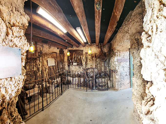 Ed's workshop remains preserved with the primitive tools he claimed were sufficient to move 30-ton blocks. Modern engineers remain skeptical.