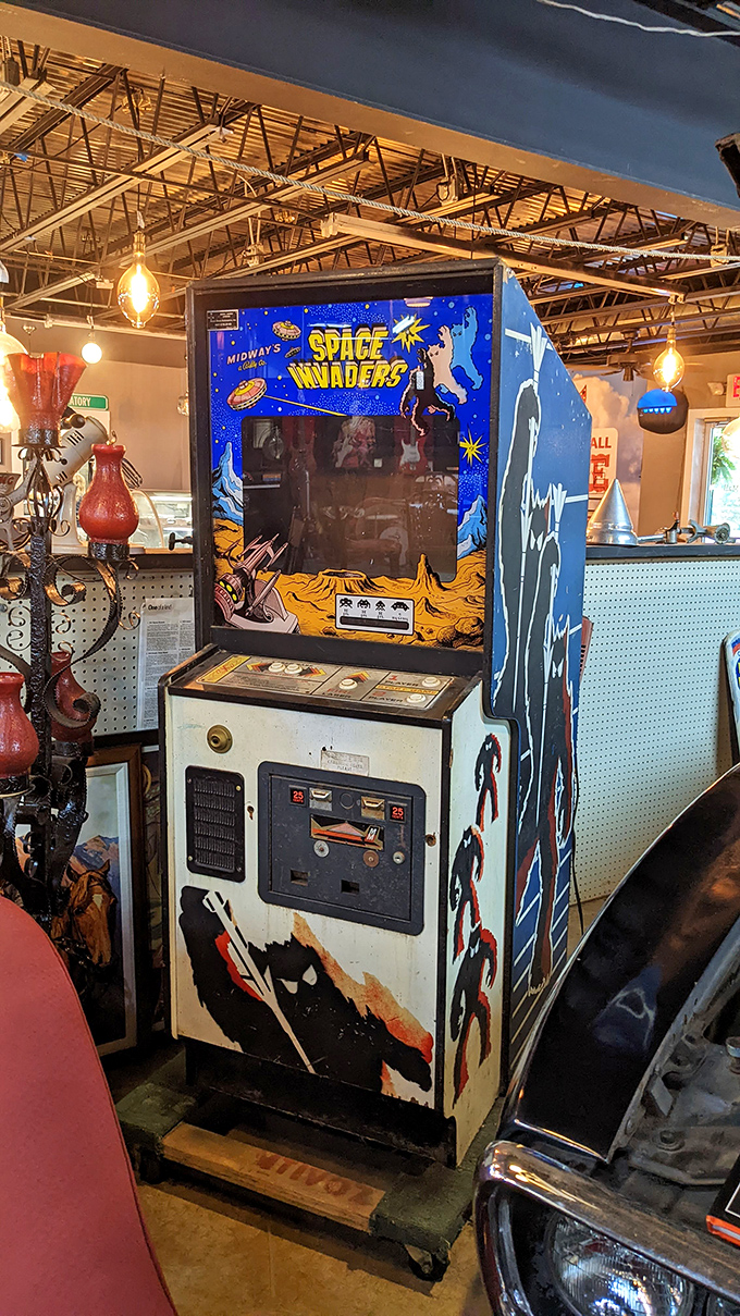 Space Invaders arcade cabinet&mdash;the original screen addiction before smartphones. Kids today will never know the satisfaction of that perfect quarter drop.
