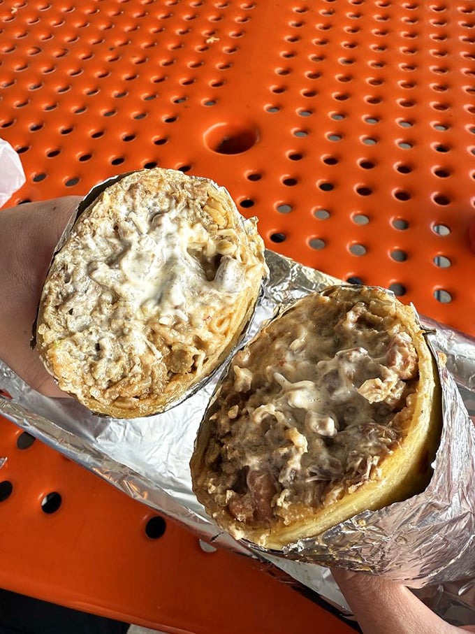 This isn't just a burrito—it's architecture. Layers of flavor wrapped in a tortilla blueprint that would make Frank Lloyd Wright jealous.