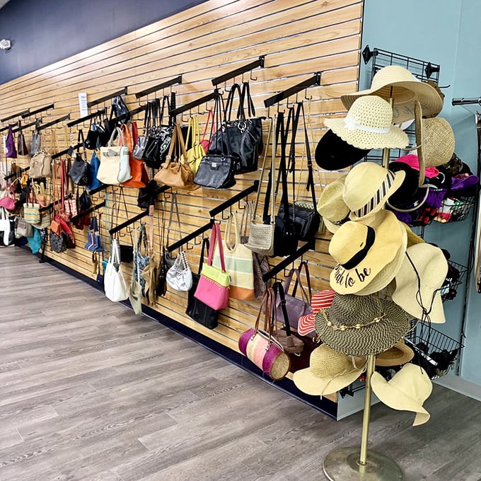 The accessories wall&mdash;where yesterday's designer bags meet today's beach hats. Fashion's greatest hits, waiting for an encore performance.