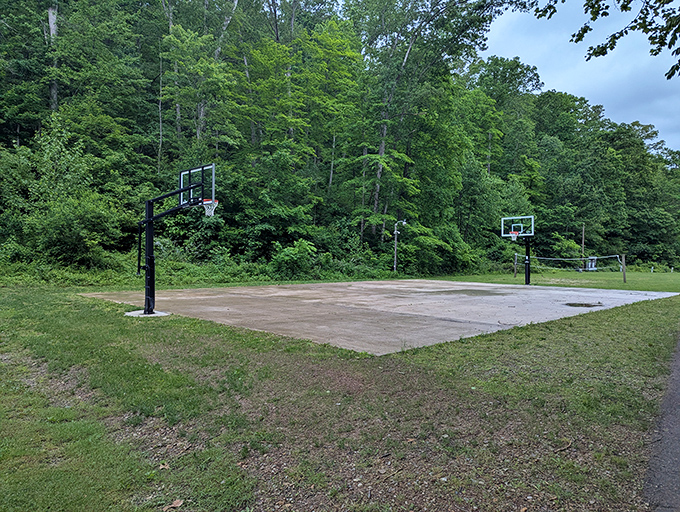 Court is in session! This basketball court surrounded by forest offers the perfect place to shoot hoops while breathing in that fresh Ohio air.