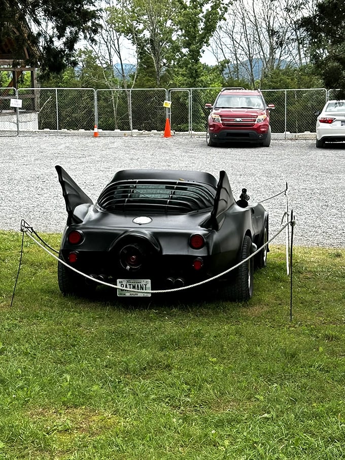 Holy unexpected Batmobile, Batman! This sleek, caped crusader vehicle adds a surprising modern twist to the medieval surroundings of Castle Gwynn.