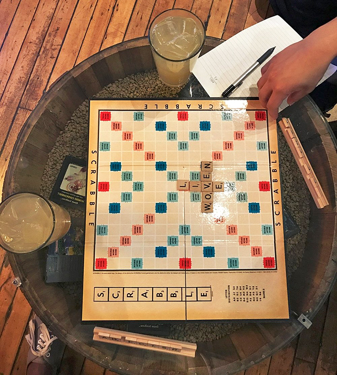 Scrabble and cold brew&mdash;proof that some of life's greatest pleasures don't require batteries or Wi-Fi. Though "WORMHOLE" would score you a hefty 19 points.