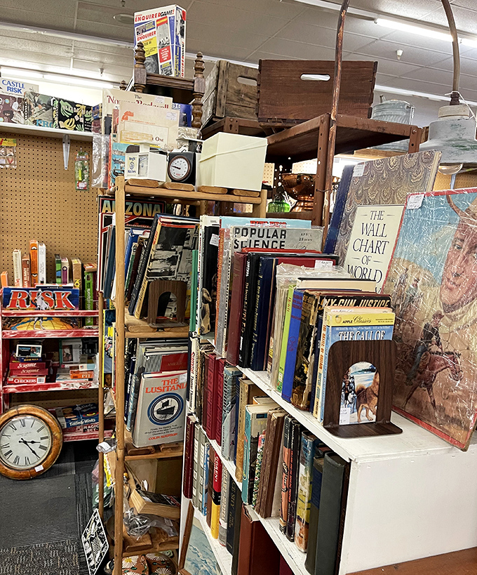 Literary treasures and vintage board games stack up alongside maps and memorabilia &ndash; intellectual entertainment from simpler times.