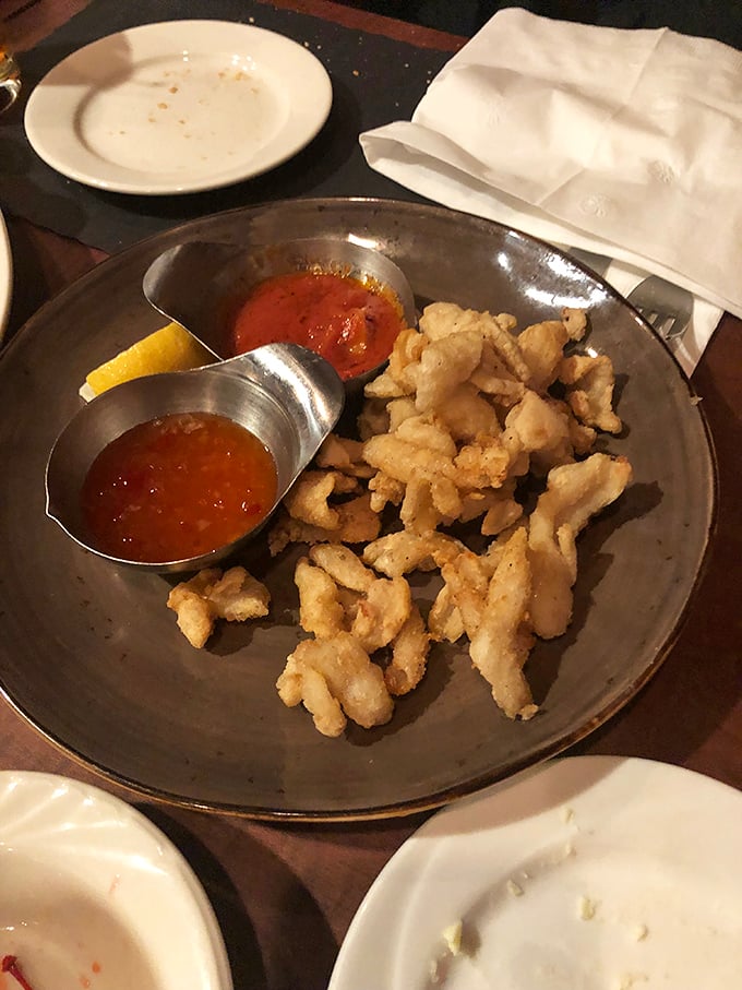 Calamari that defies the "rubber band" reputation with a golden crunch that would make Neptune himself swim upstream to Portage.