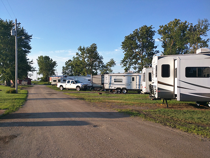 RV heaven awaits at Rock Port's campground, where road warriors park their homes-on-wheels and swap stories under Missouri's star-filled skies.