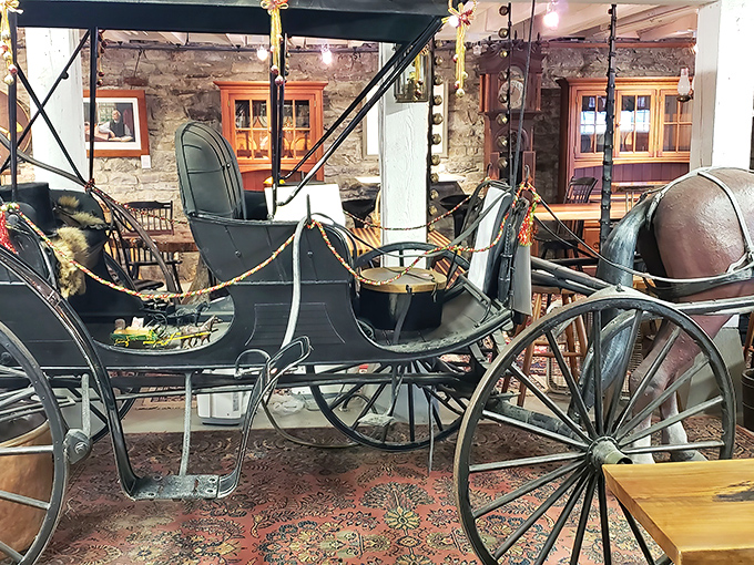 Horse-drawn elegance from a bygone era. This isn't just transportation; it's a time machine with leather upholstery.