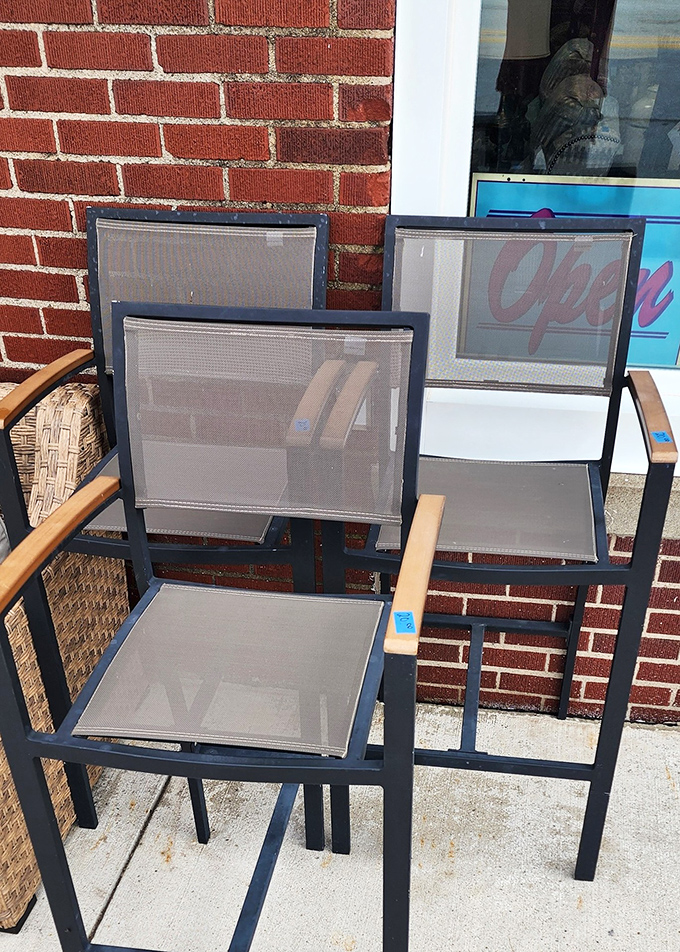 Patio chairs with personality await your backyard barbecues. They've seen some weather but, like good Ohioans, they're built to endure.