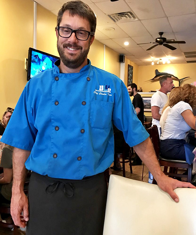 Behind every great seafood restaurant is a chef whose blue jacket matches the passion for oceanic delights.