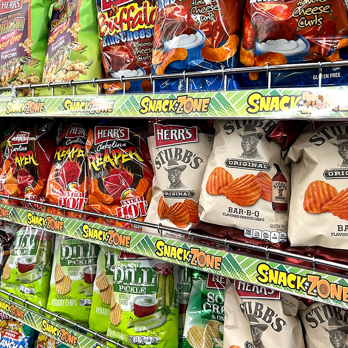 The snack zone: where diet resolutions go to die and "just one chip" becomes an exercise in delicious self-deception.