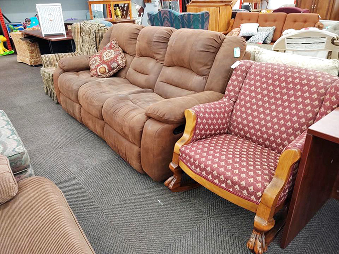The furniture section: where that perfectly broken-in couch waits to cradle you through another Netflix marathon. That rocking chair has stories to tell.