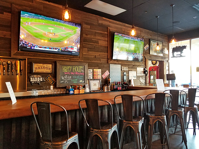 Bar seating offers front-row seats to the carnivore's theater, where every order is a small victory.