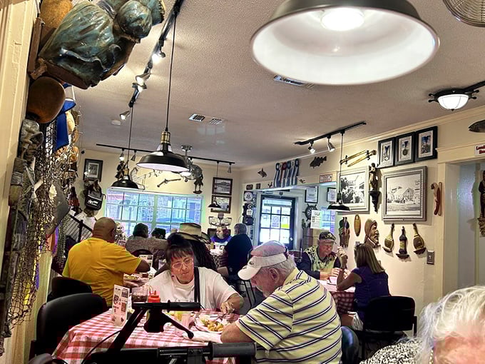 A packed house of happy diners&mdash;the universal sign of "you've found the good stuff." Every table holds a story and likely an empty chowder bowl.