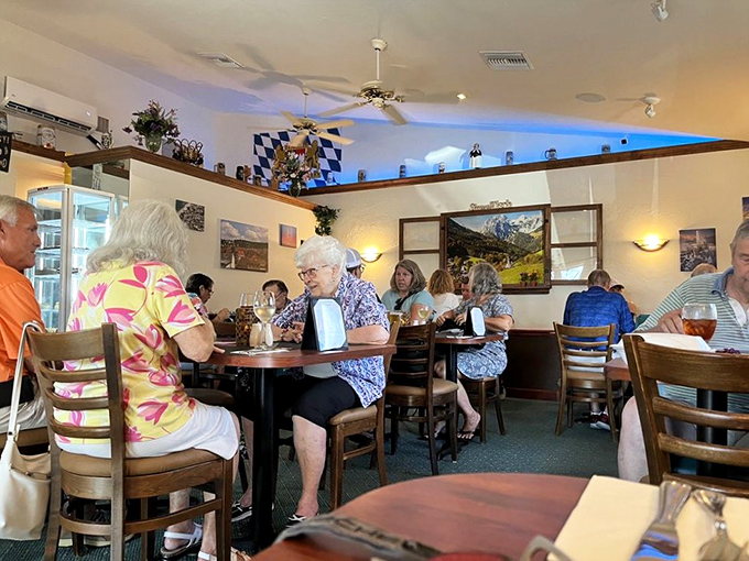 Where locals and tourists unite under the common language of "Mmm." Notice how everyone leans slightly toward their plates? That's genuine food magnetism.