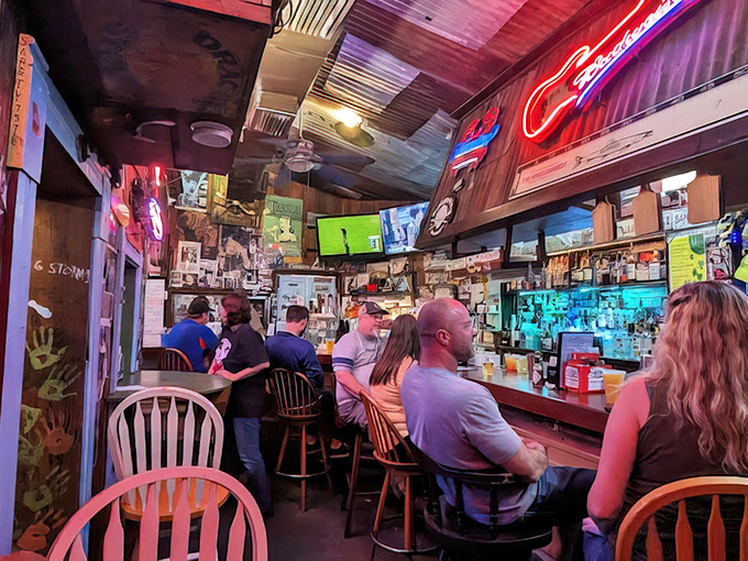 The bar area feels like your eccentric uncle's garage if he had excellent taste in booze and collected memories instead of tools.