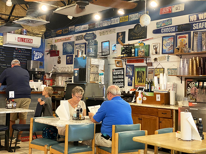 Where locals gather to worship at the altar of fresh seafood. The walls tell stories of fishing adventures while diners create new memories over plates of Gulf treasures.