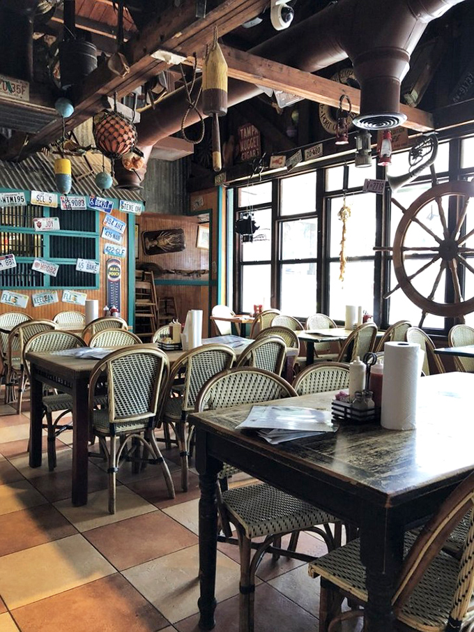 License plates and fishing nets adorn the walls and ceiling. It's like dining inside a scrapbook of Florida's maritime history—with better food.