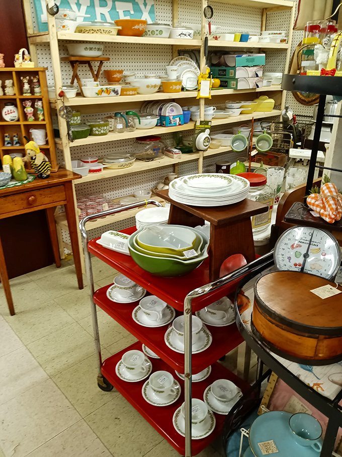 Pyrex paradise! Those colorful vintage bowls and perfectly preserved tea sets aren't just kitchenware&mdash;they're the vessels of countless family gatherings.