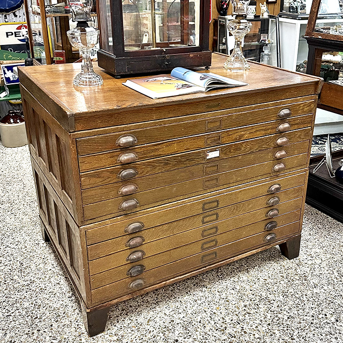 This magnificent wooden drawer cabinet once organized someone's life before "there's an app for that" became our solution.