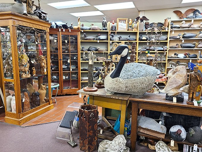 A treasure trove of wildlife decoys and carvings that would make any Cabela's shopper weak at the knees.