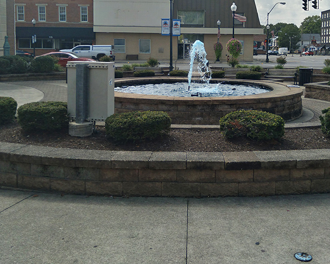 This downtown fountain creates a peaceful oasis amid brick and concrete, its gentle splashes providing the soundtrack to many a summer stroll.