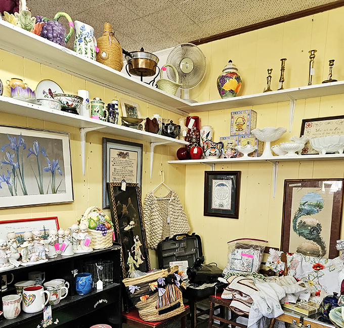 Shelves of delicate treasures arranged with the care of a museum curator but priced like they actually want you to take them home.