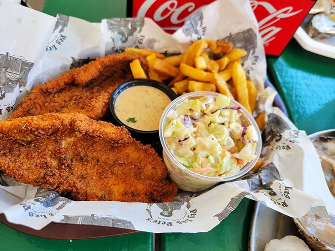 Crispy fried catfish that would make a Southern grandmother weep with joy. That coleslaw looks like it's ready for its close-up.