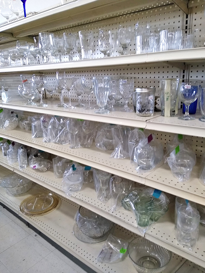 Crystal and glassware that would make your grandmother proud. Fancy water just hits different in a thrifted goblet.
